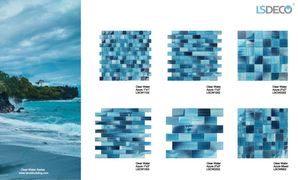 Clear Water Glass Tile for Pool - 1'' x 1'' - Pool Tile, Porcelain Tile ...