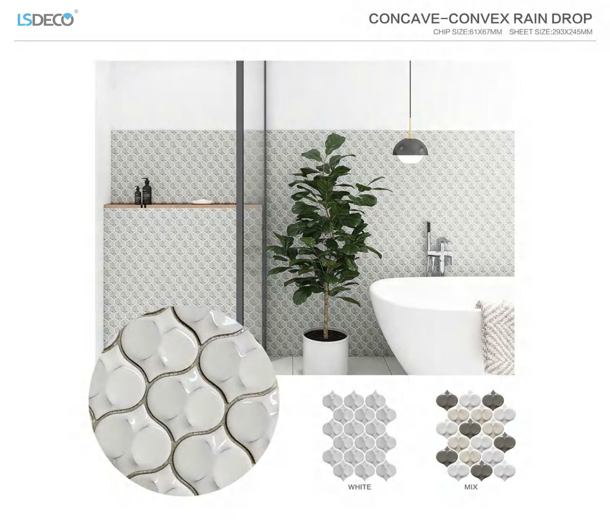 Conceve Convex Rain Drop Porcelain Mosaic - Pool Tile, Porcelain Tile ...